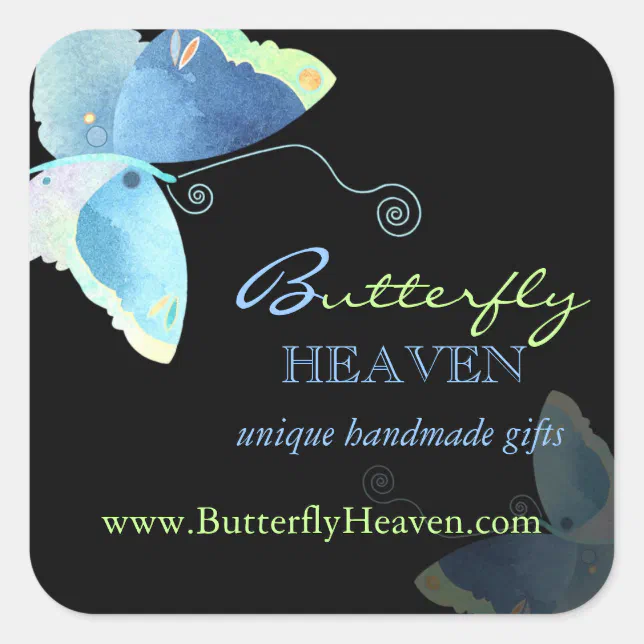 Blue + Black Butterfly Business Marketing Square Sticker | Zazzle