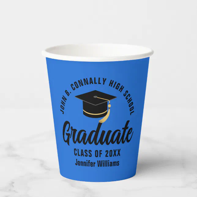 Blue Black Graduate Personalized Graduation Party Paper Cups | Zazzle