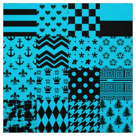 Blue Patchwork Stripes Pattern Fabric | Zazzle
