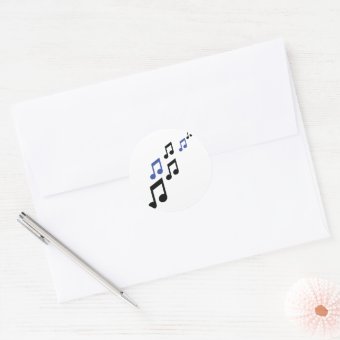 blue black music notes classic round sticker | Zazzle