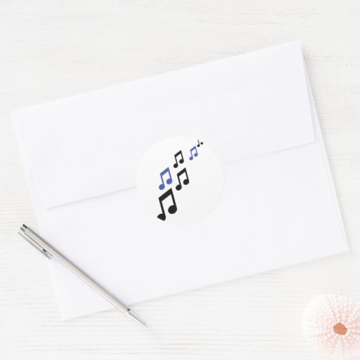 blue black music notes classic round sticker | Zazzle