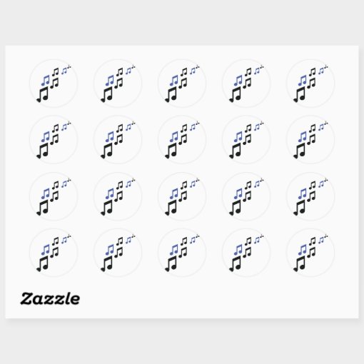 blue black music notes classic round sticker | Zazzle