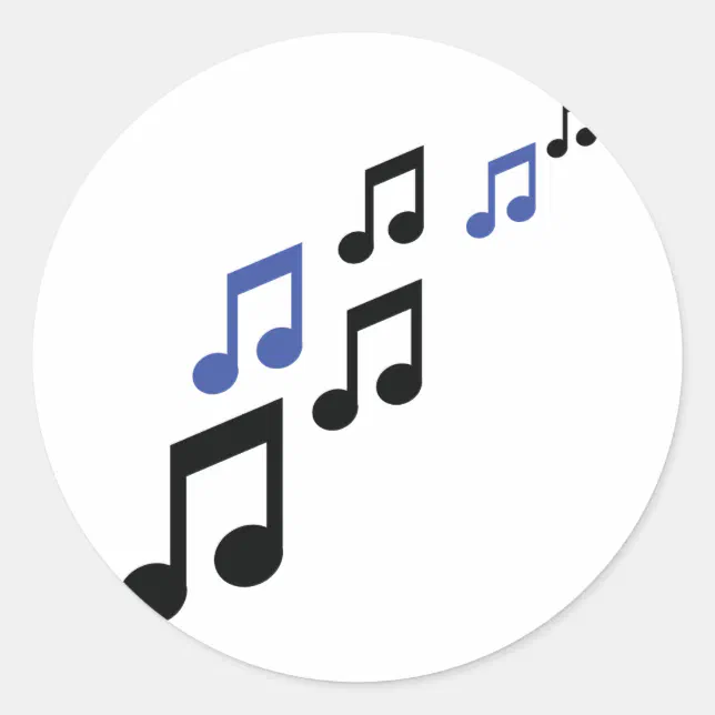 blue black music notes classic round sticker | Zazzle