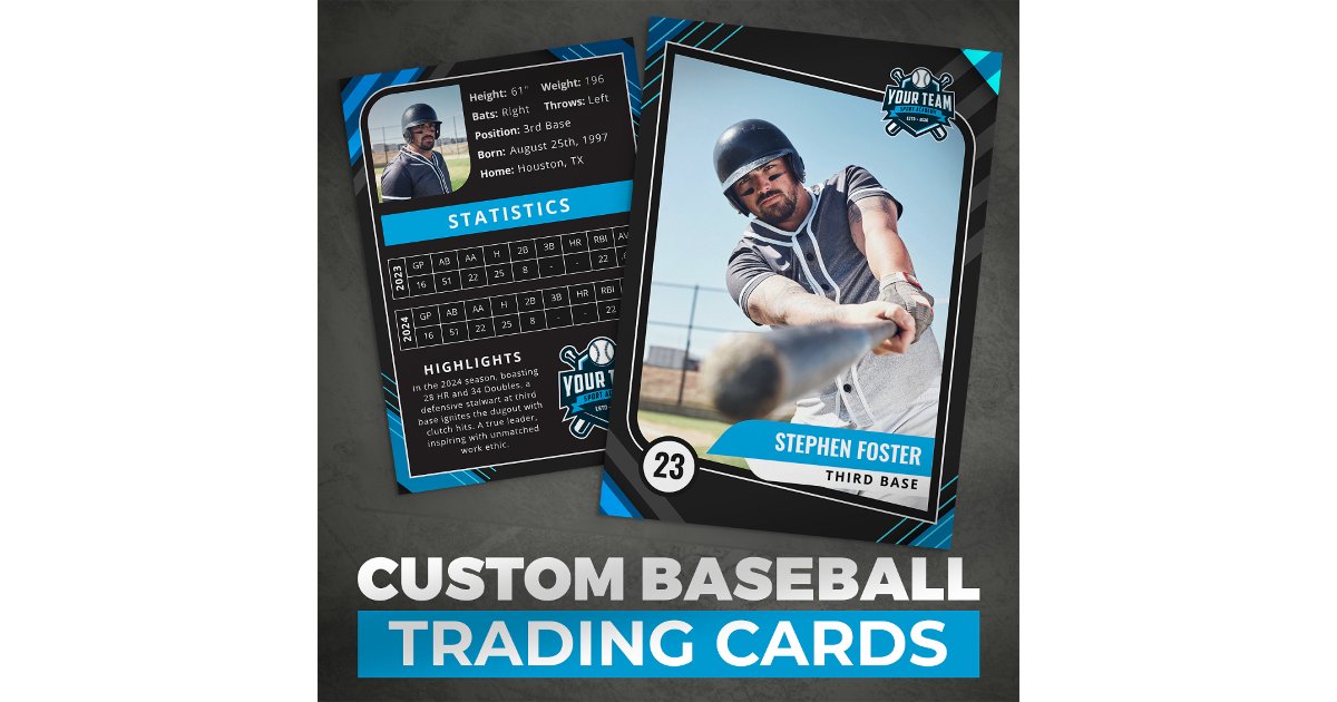 Blue & Black Pro Baseball Trading Card | Zazzle