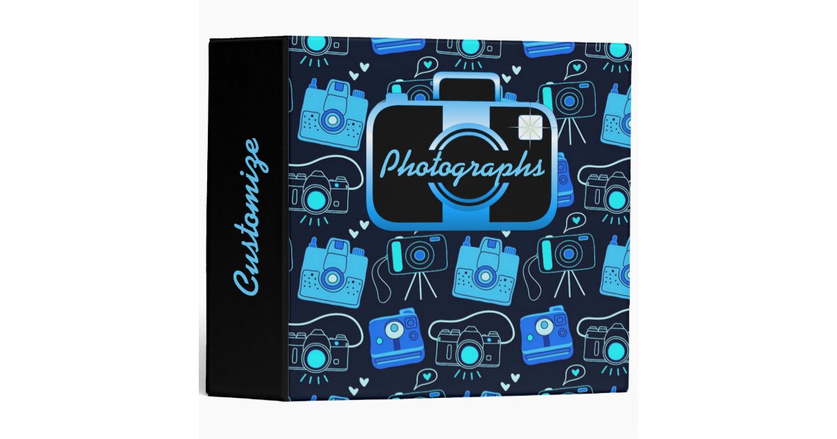 Blue And Black Shutter Bug Retro Cameras Binder Zazzle