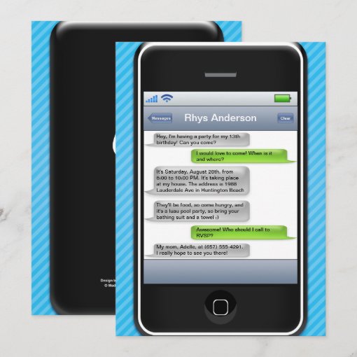 Blue/Black Smart Phone iParty Birthday Party Invitation | Zazzle
