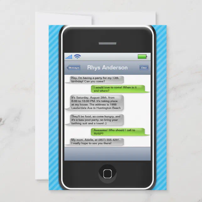 Blue/Black Smart Phone iParty Birthday Party Invitation | Zazzle