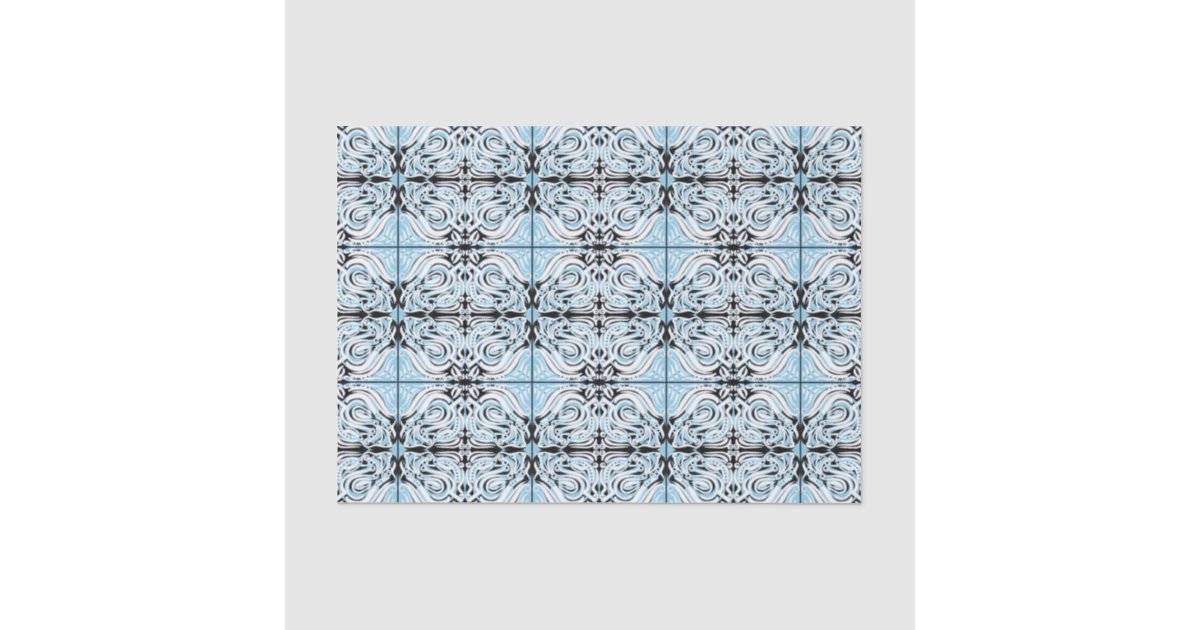 Blue Black White Curly Abstract Repeat Pattern Tissue Paper | Zazzle