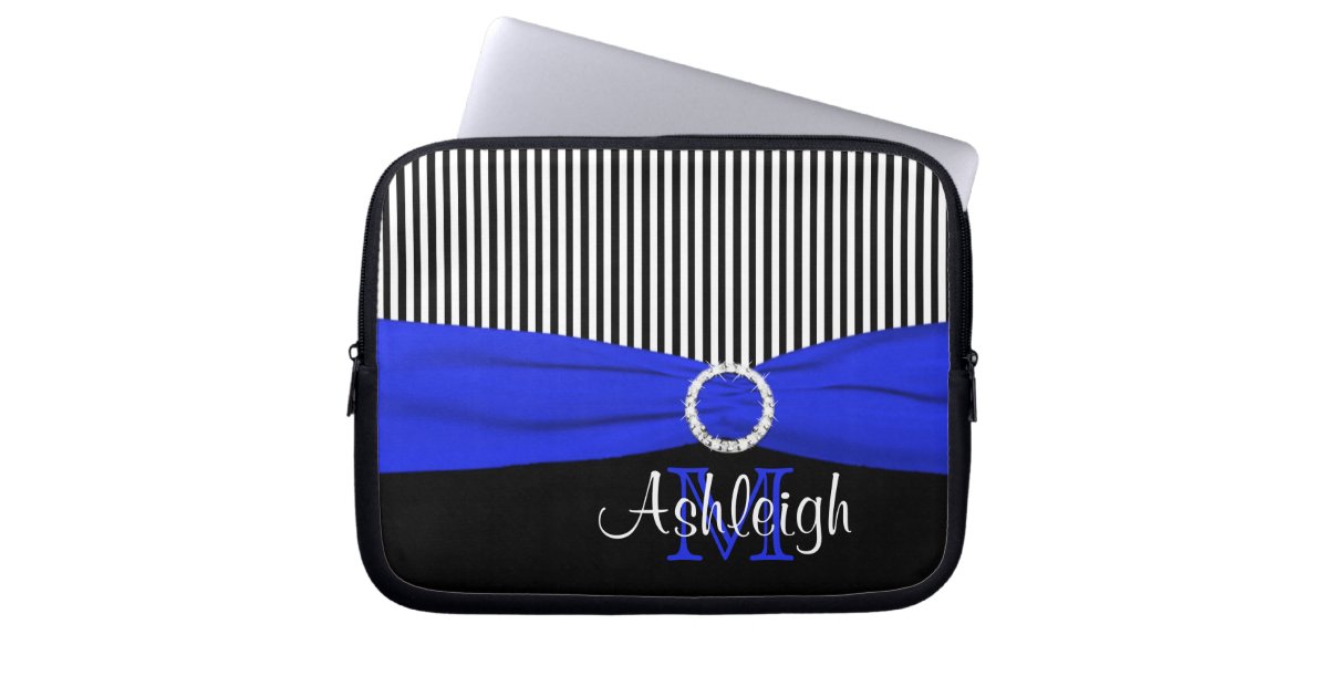 Blue Black White with FAUX Ribbon Laptop Sleeve | Zazzle