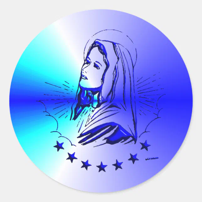 Blue Blessed Virgin Mary - Mother of God Classic Round Sticker | Zazzle