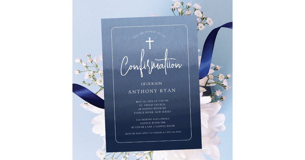 Blue Blessings Confirmation Invitation | Zazzle