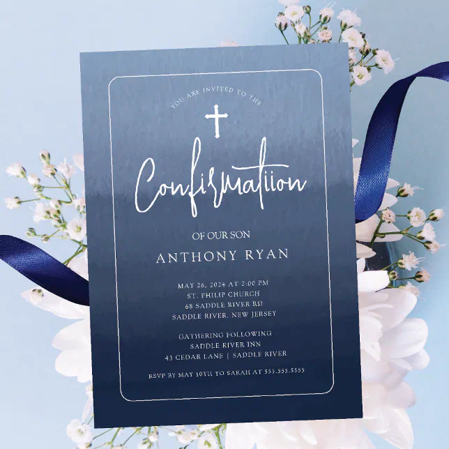 Blue Blessings Confirmation Invitation | Zazzle