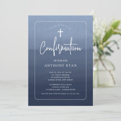 Blue Blessings Confirmation Invitation | Zazzle