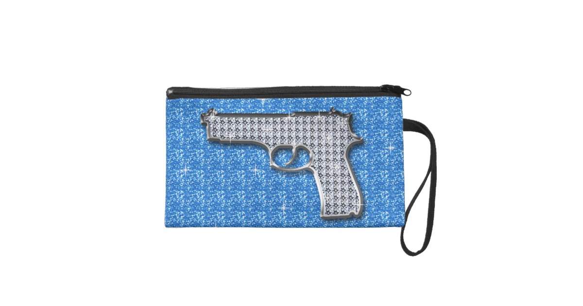 Blue Bling Glitter Gun On Blue Wristlet | Zazzle
