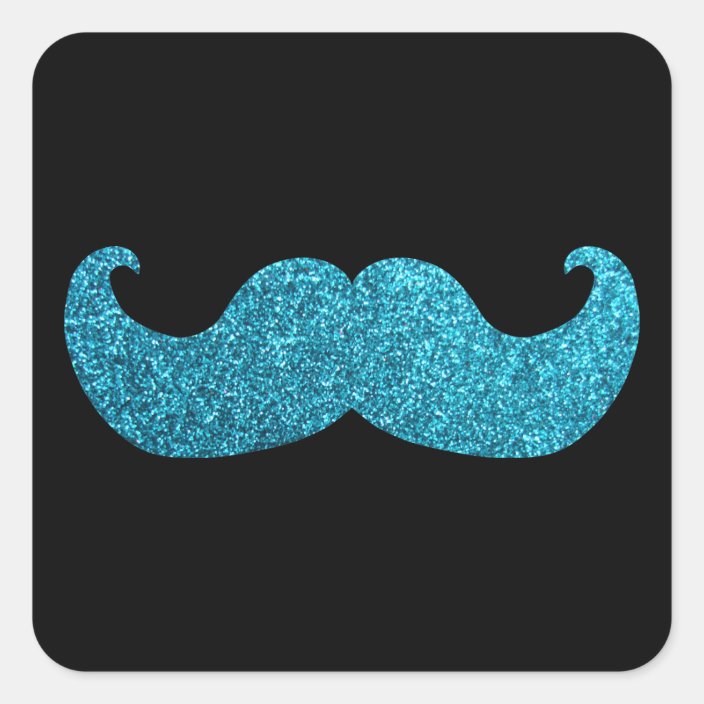 Blue Bling mustache (Faux Glitter Graphic) Square Sticker | Zazzle.com