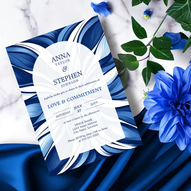 Blue Bliss Organic Floral Commitment Ceremony Invitation | Zazzle