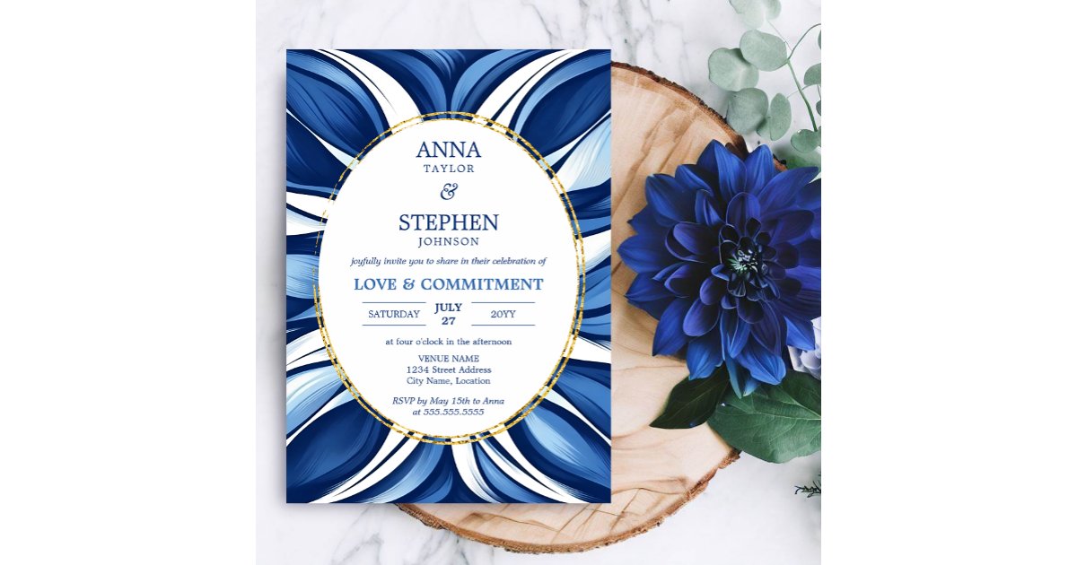 Blue Bliss Organic Floral Commitment Ceremony Invitation | Zazzle