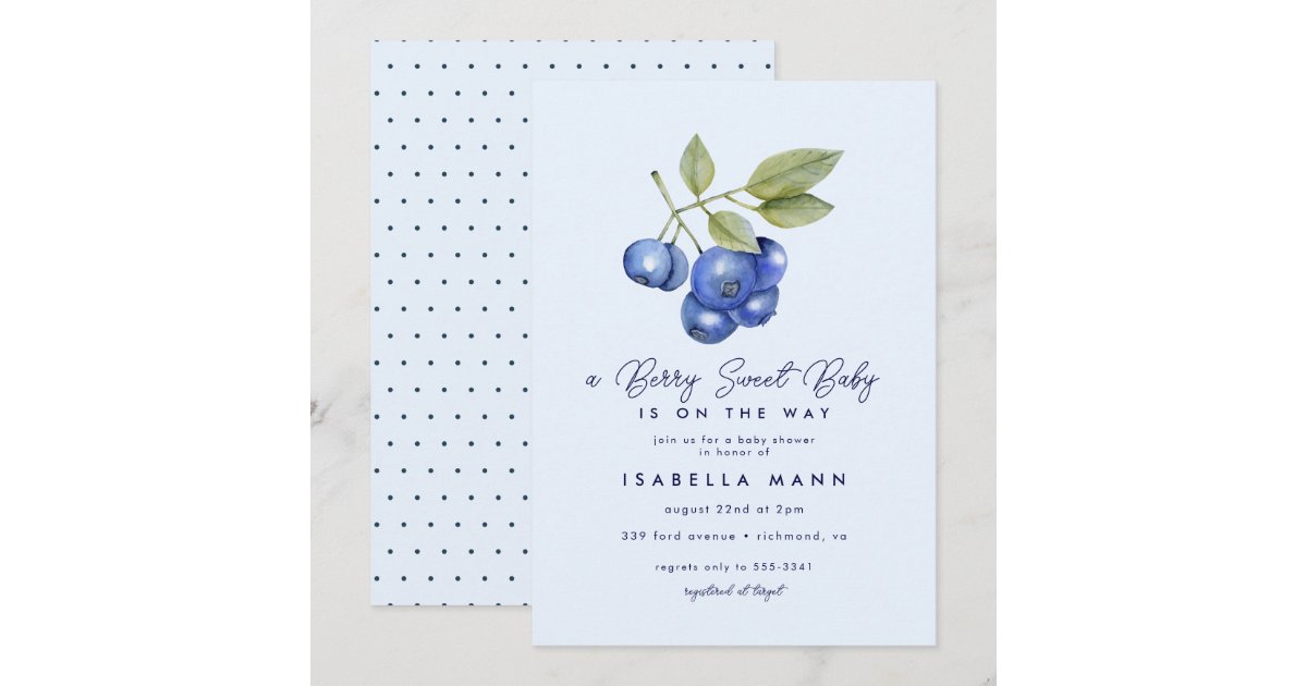Blue Blueberry Berry Sweet Baby Shower Invitation | Zazzle