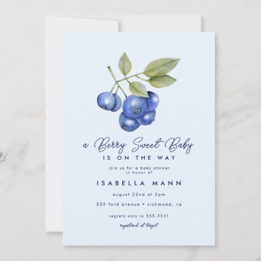 Blue Blueberry Berry Sweet Baby Shower Invitation | Zazzle