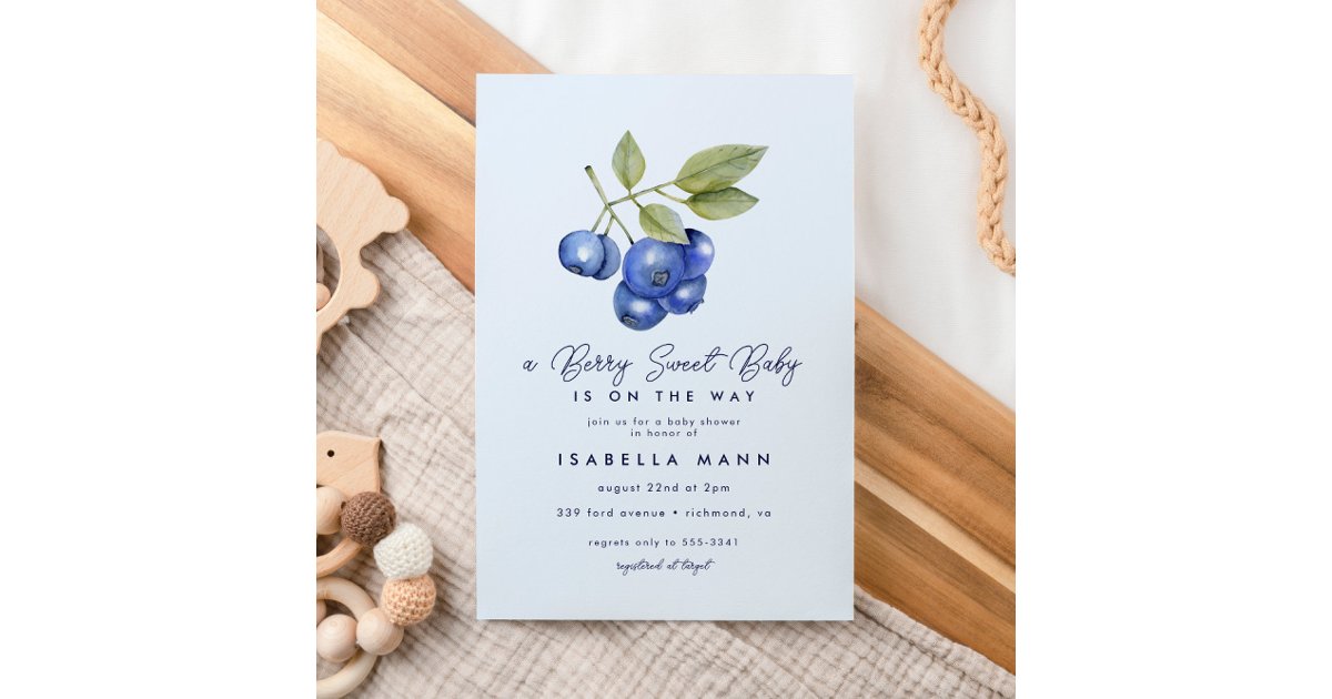 Blue Blueberry Berry Sweet Baby Shower Invitation | Zazzle