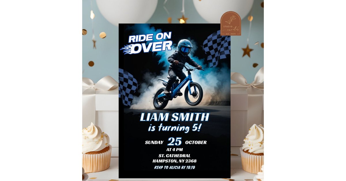 Blue BMX Racing Bicycle Birthday Boy Invitation | Zazzle