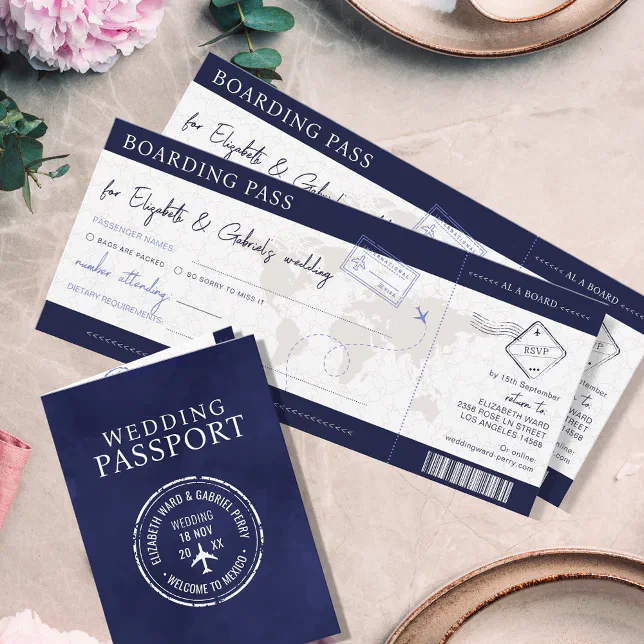 Blue Boarding Pass Destination Wedding Invitation | Zazzle