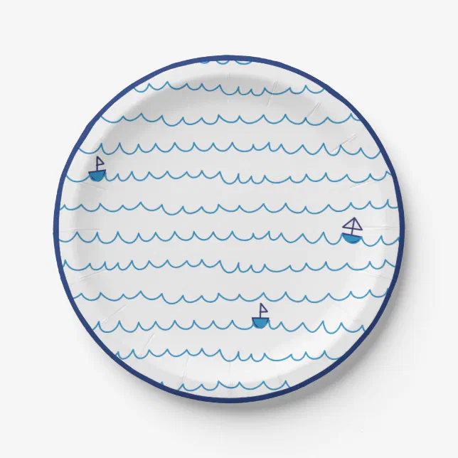 Blue Boats Waves Summer Party Nautical Ship Paper Plates | Zazzle