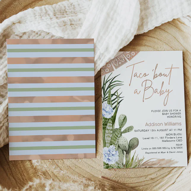 Blue Boho Fiesta Taco Bout A Baby Baby Shower Invitation | Zazzle
