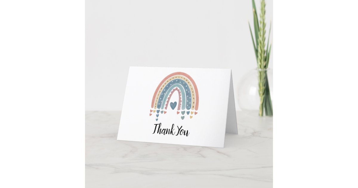 Blue Boho Rainbow Watercolor Thank You Card | Zazzle