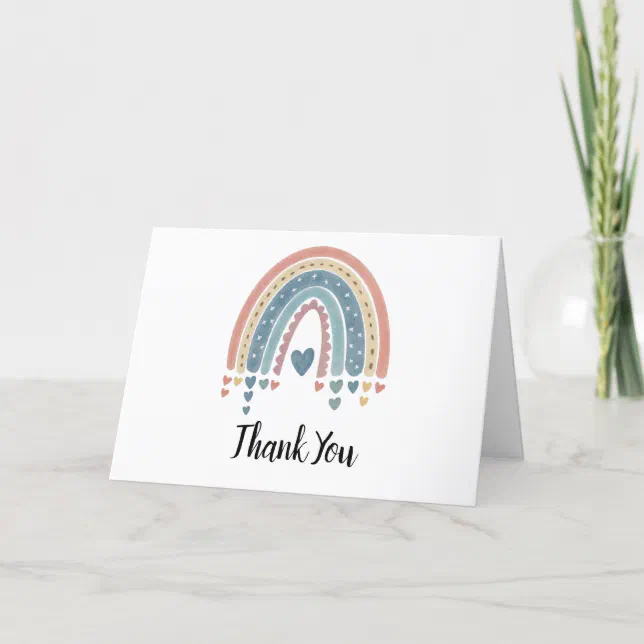 Blue Boho Rainbow Watercolor Thank You Card | Zazzle