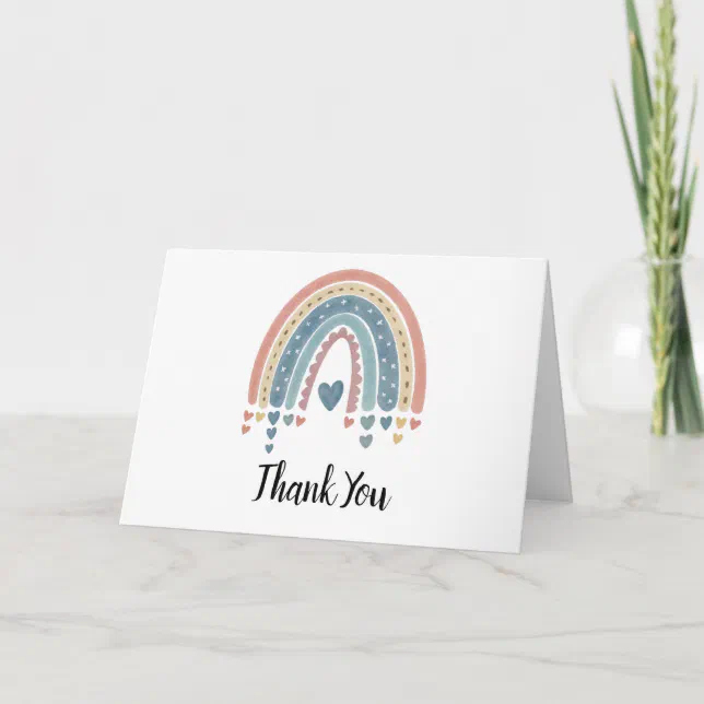 Blue Boho Rainbow Watercolor Thank You Card | Zazzle