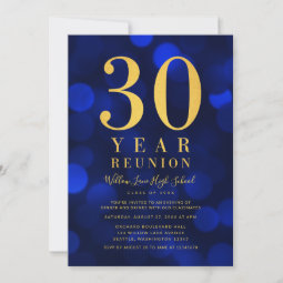 Blue Bokeh Lights 30 Year Class Reunion Invitation | Zazzle