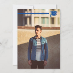 Blue Bold GRADUATE Letters and Cap Graduation Invitation | Zazzle