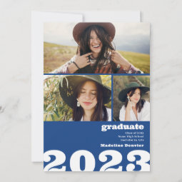 Blue bold oversized Grad 4 photo 2023 graduation Invitation | Zazzle
