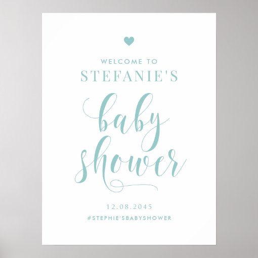 Blue Bold Script Baby Shower Welcome Poster | Zazzle