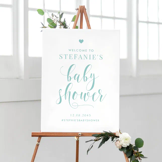 Blue Bold Script Baby Shower Welcome Poster | Zazzle