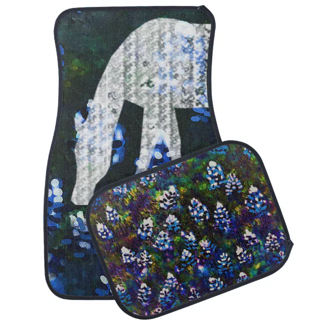Blue Bonnets -White horse grazing Car Floor Mat | Zazzle