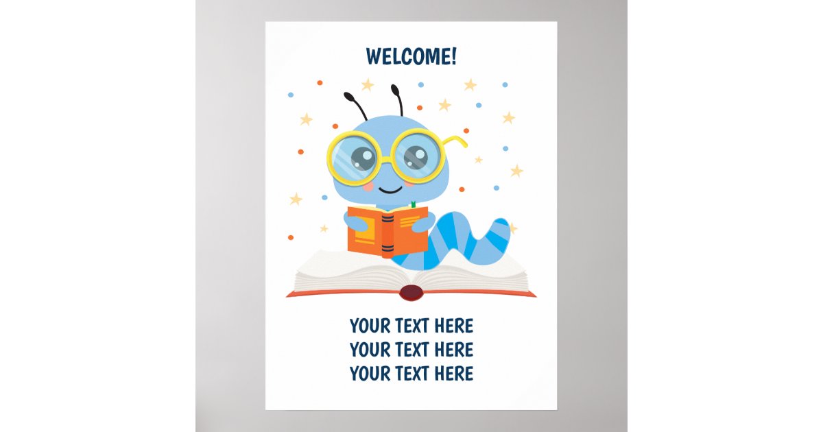 Blue Bookworm Theme Poster | Zazzle