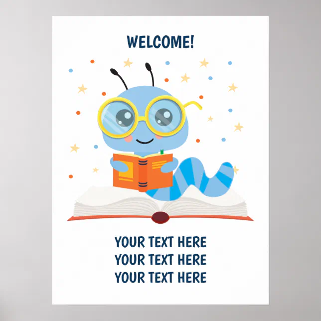 Blue Bookworm Theme Poster | Zazzle