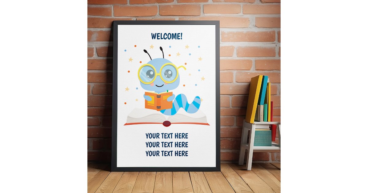 Blue Bookworm Theme Poster | Zazzle