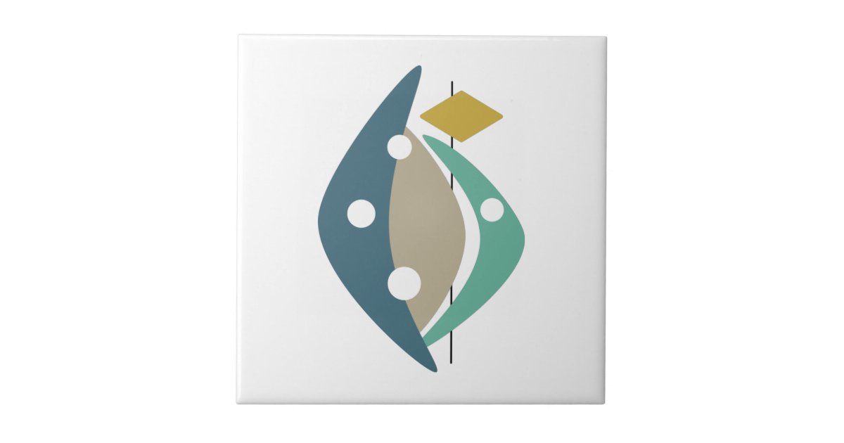 Blue Boomerang Shapes Mid Century Modern Ceramic Tile | Zazzle