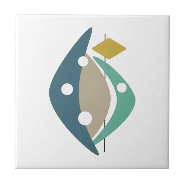 Blue Boomerang Shapes Mid Century Modern Ceramic Tile | Zazzle