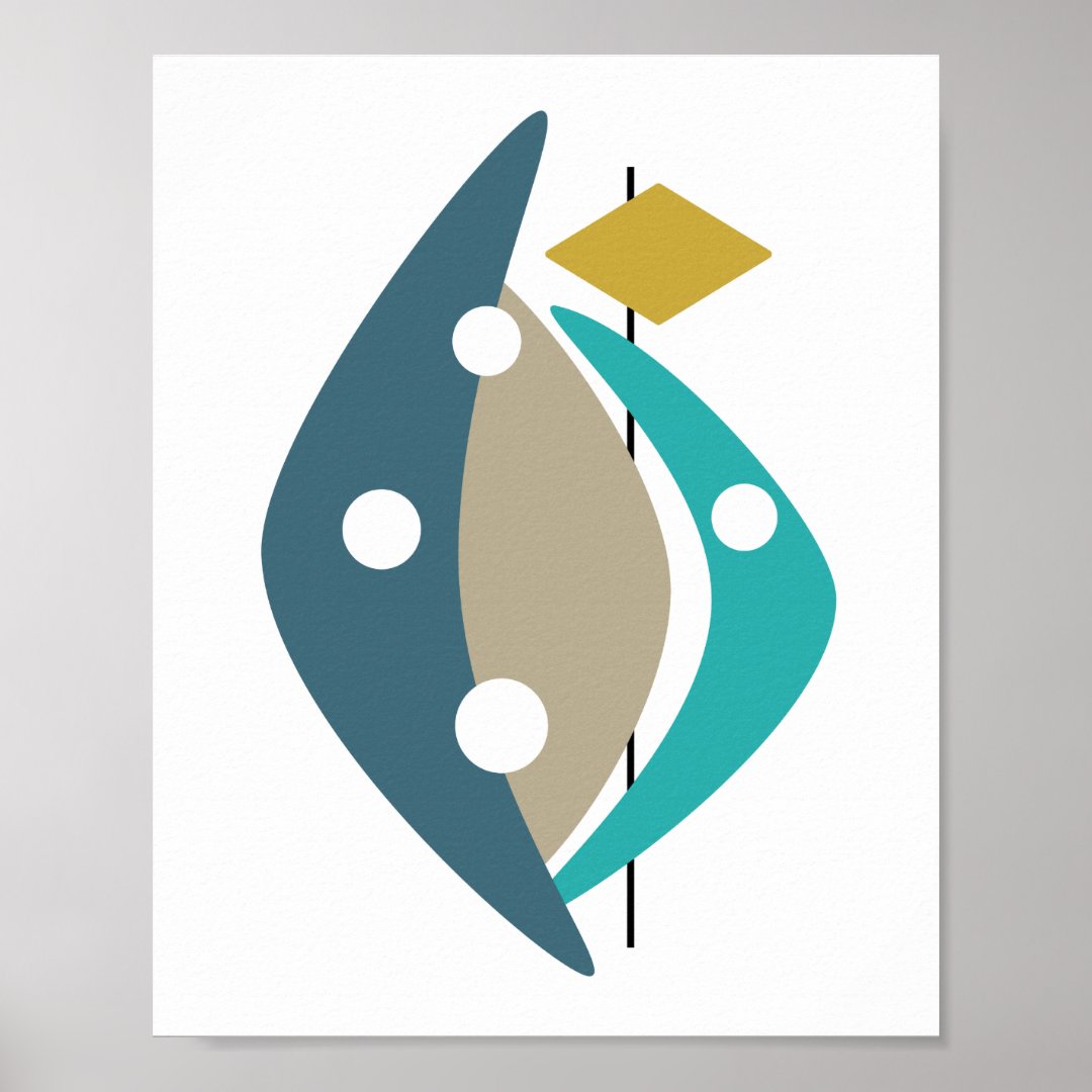 Blue Boomerangs Mid Century Modern Poster | Zazzle