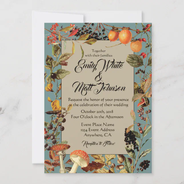 Blue Border Fall Foliage Wedding Invitation | Zazzle