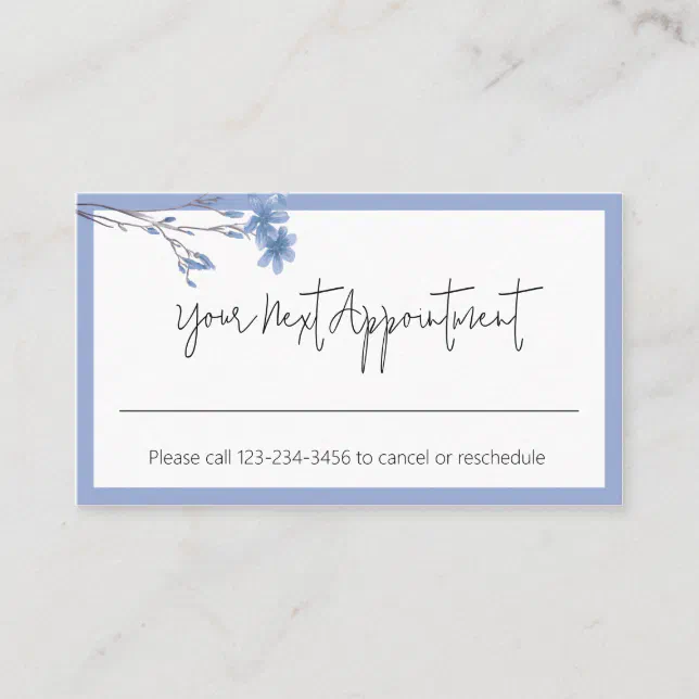 Blue Border Flower Sprig Appointment Reminder Business Card | Zazzle