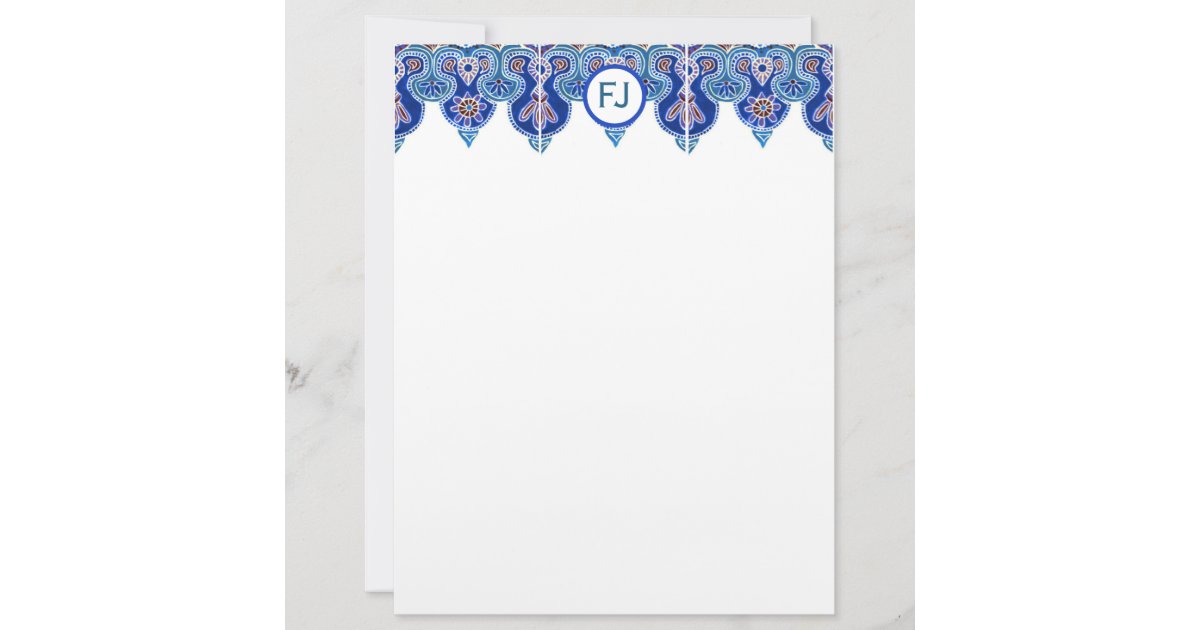 Blue Border Letterhead Personal Stationary | Zazzle