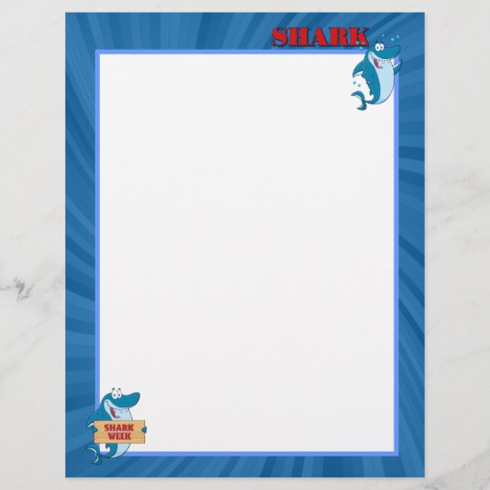 Blue Bordered Shark Letterhead Writing Paper | Zazzle.com
