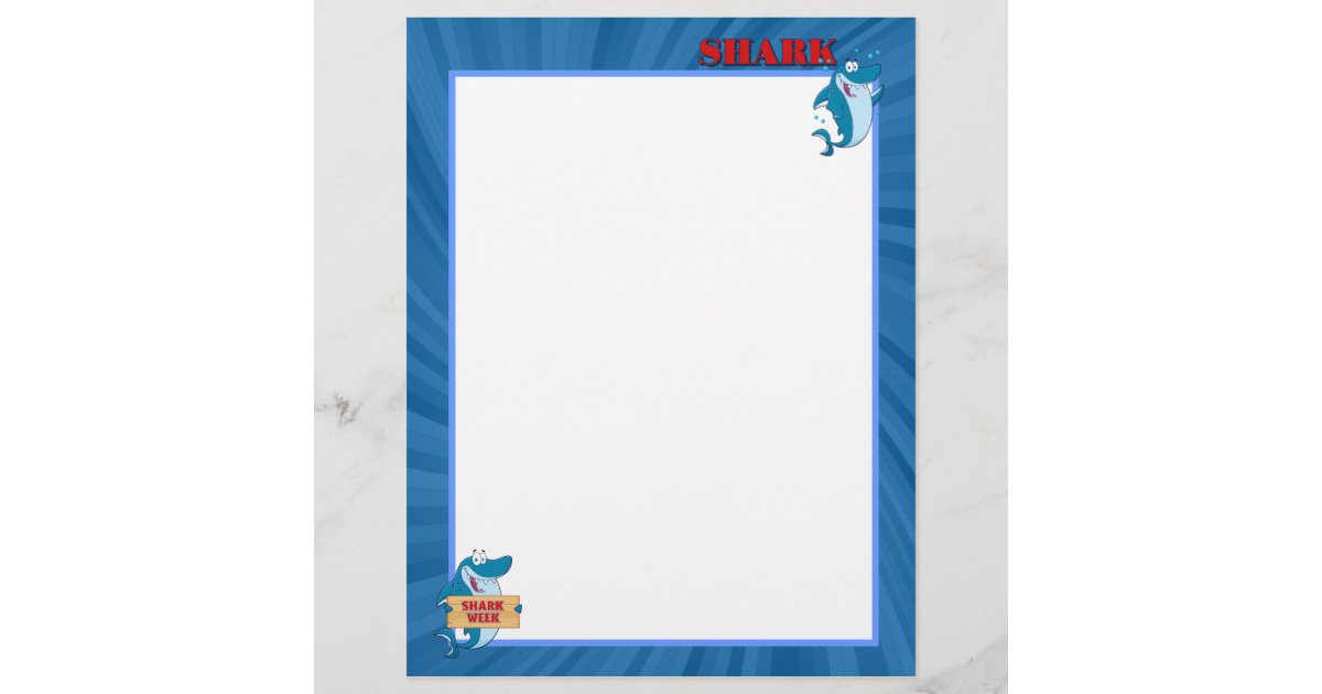 Blue Bordered Shark Letterhead Writing Paper | Zazzle