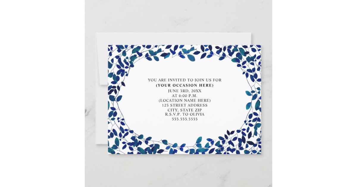 Blue Botanical All Purpose Generic Party Invitation | Zazzle