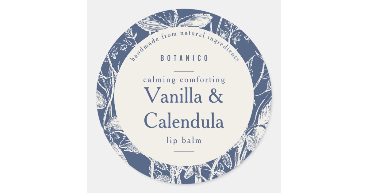 Blue Botanical Floral Natural Small Packaging Classic Round Sticker ...